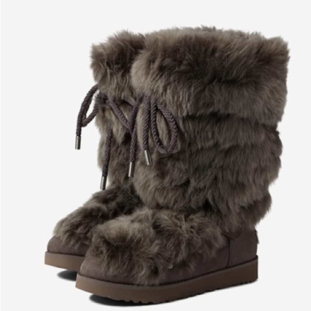 Ugg Classic Posh Fur Pull-On Flat Boots Thunder Cloud… - Gem